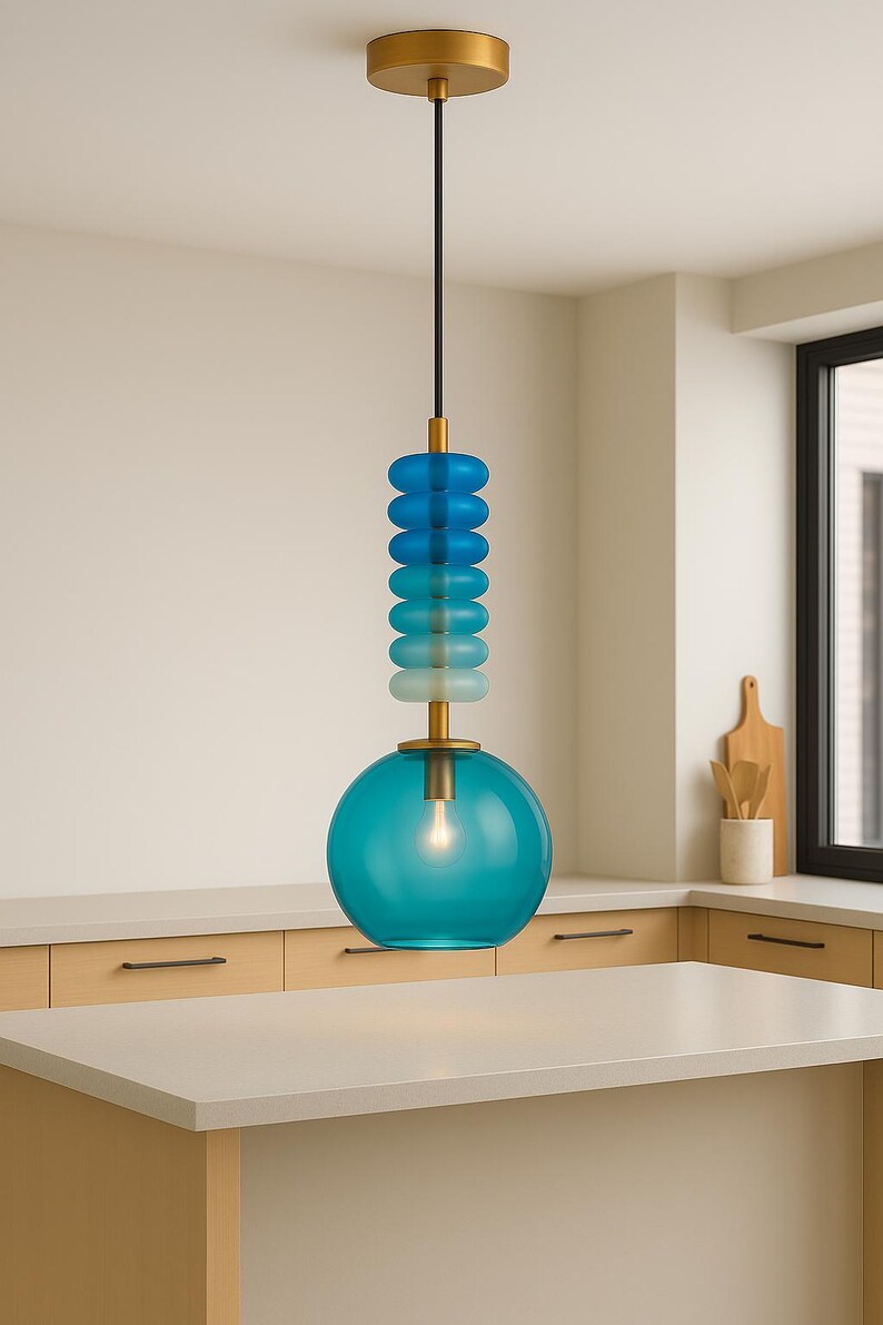 Gradient Blue Glass Pendant Light – Modern Handmade Donut Glass Ceiling ...