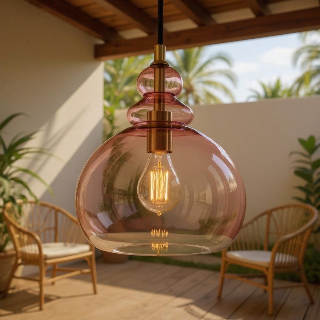 Amber Glass Pendant Light – Modern Handblown Ceiling Light for Hallway ...