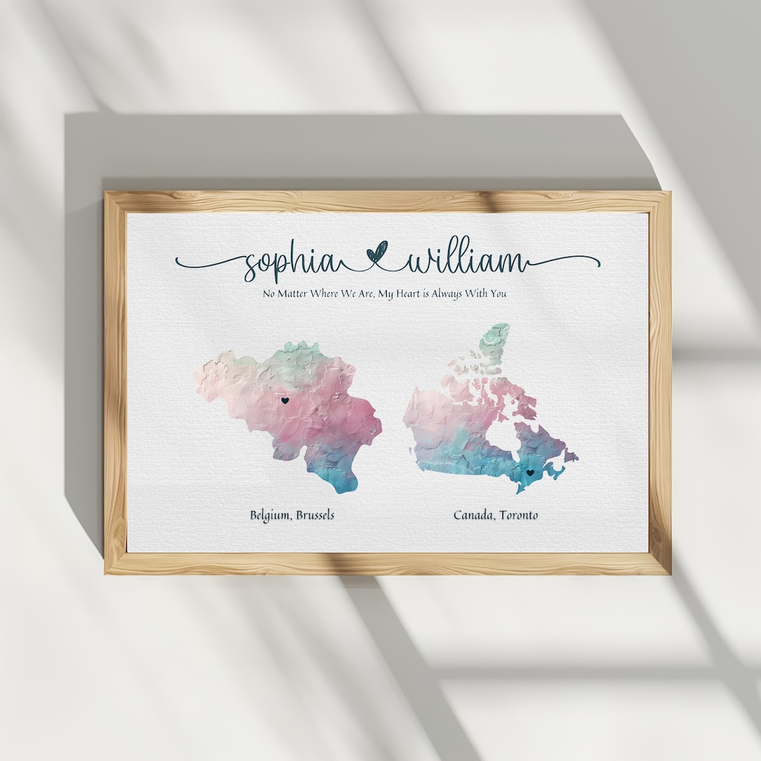 Long Distance Relationship Map Two Locations Love Map Personalized Love ...