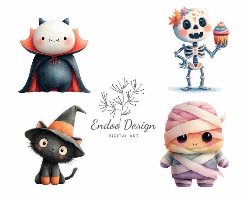 Cute Halloween Watercolor Clipart Set | 53 PNG Transparent Background ...