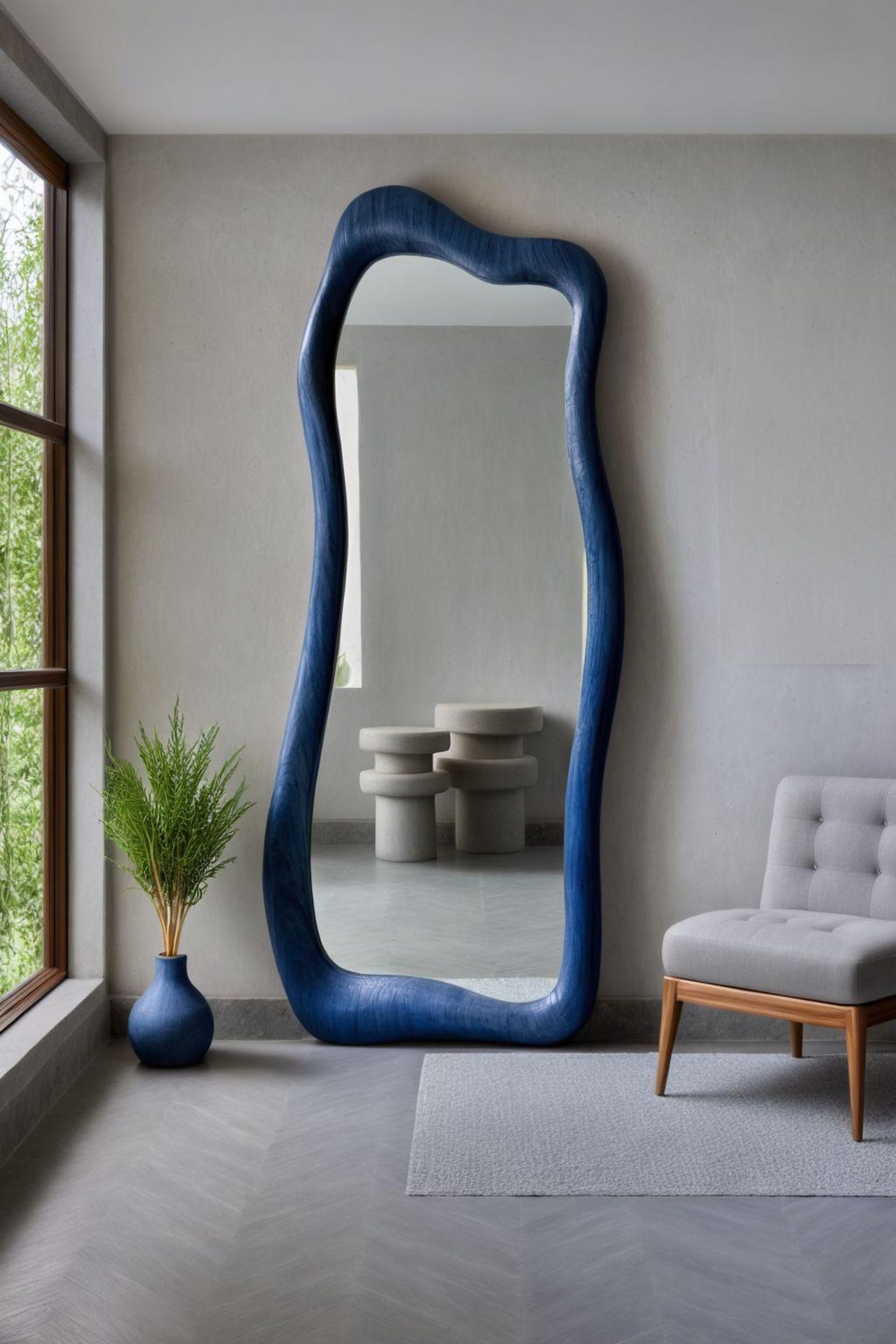 Handmade Asymmetrical Wood Floor Mirror - Full Length Irregular Wall ...