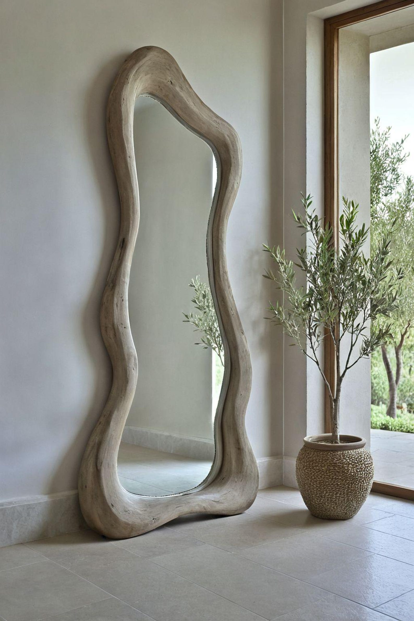 Handmade Asymmetrical Wood Floor Mirror - Full Length Irregular Wall ...