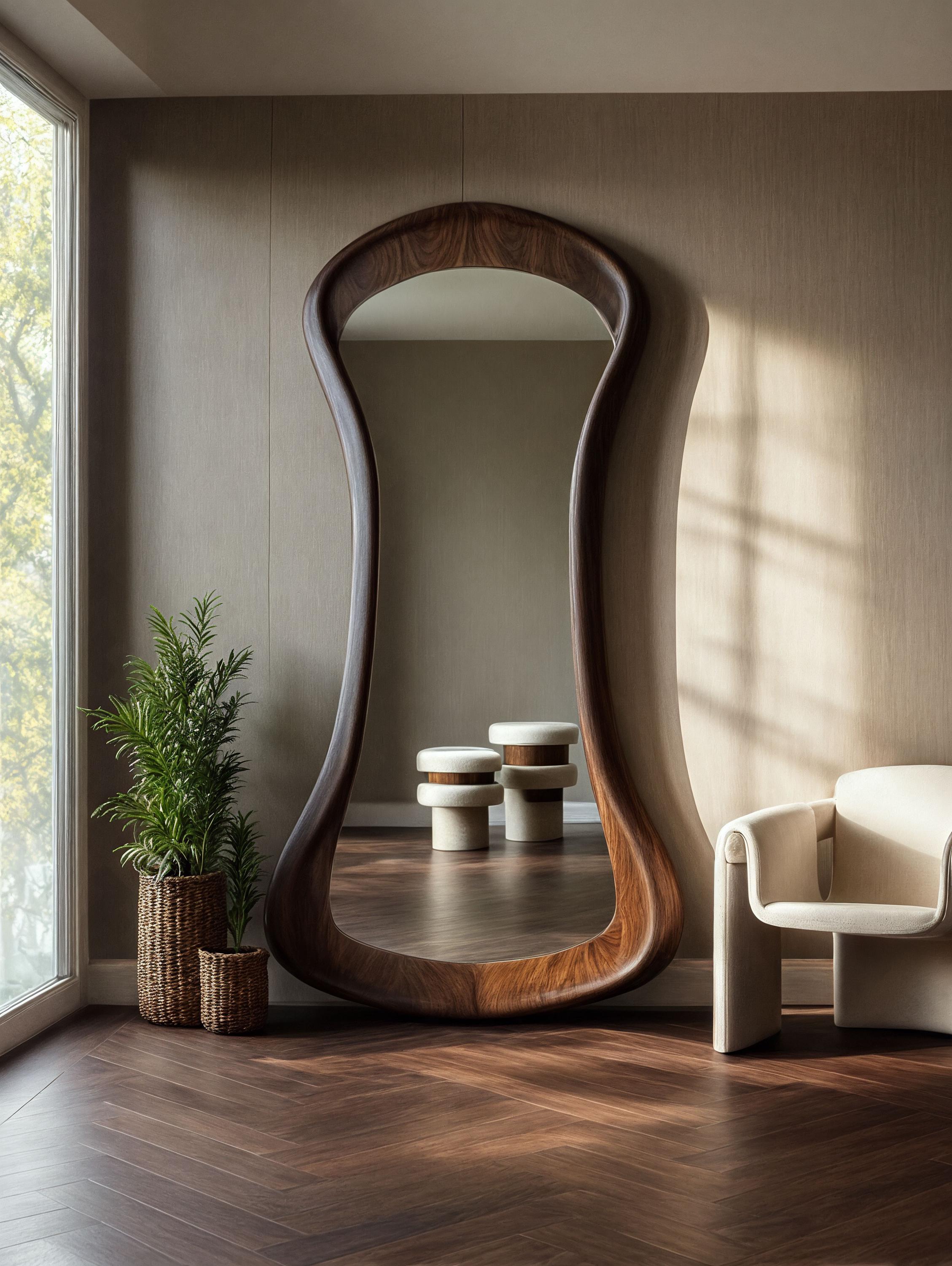 Handmade Asymmetrical Wood Floor Mirror - Full Length Irregular Wall ...
