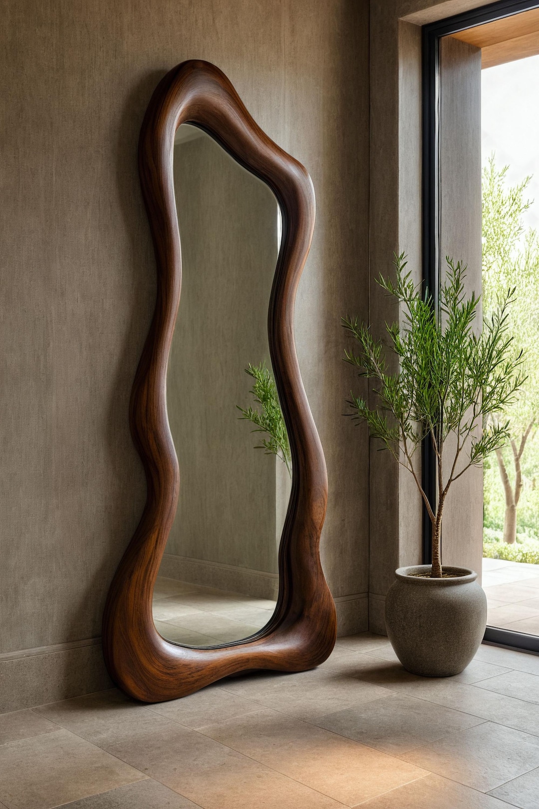 Handmade Asymmetrical Wood Floor Mirror - Full Length Irregular Wall ...