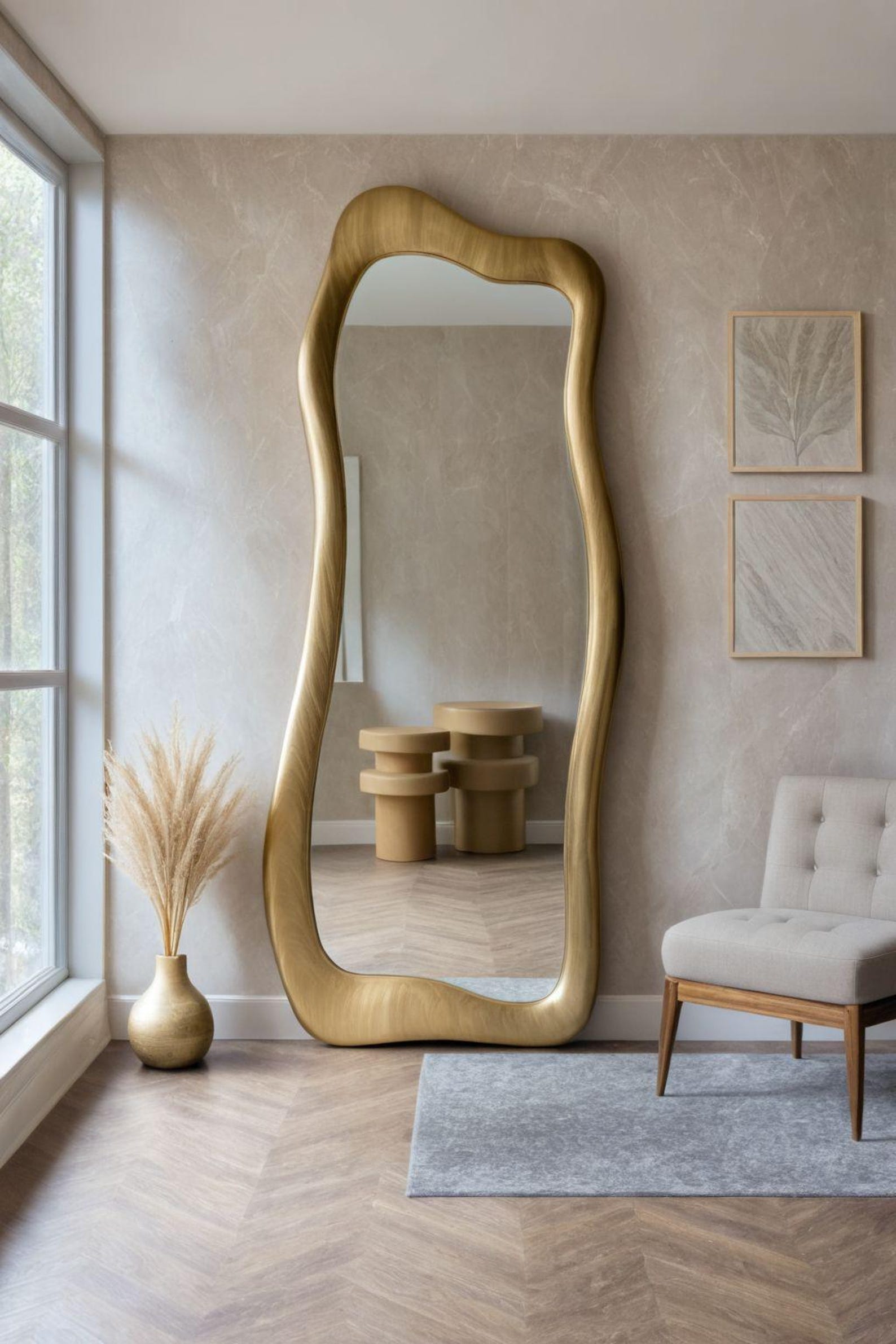 Handmade Asymmetrical Wood Floor Mirror - Full Length Irregular Wall ...