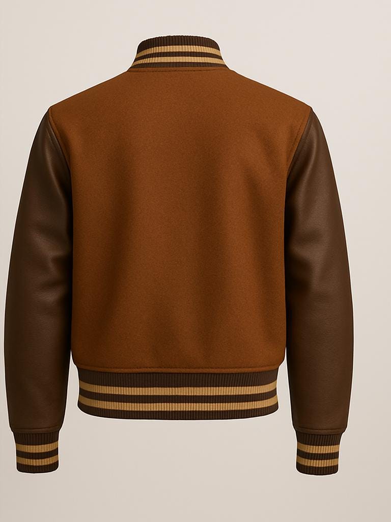 Men’s Varsity Bomber Jacket Wool & Leather Sleeves | Brown Letterman - Etsy