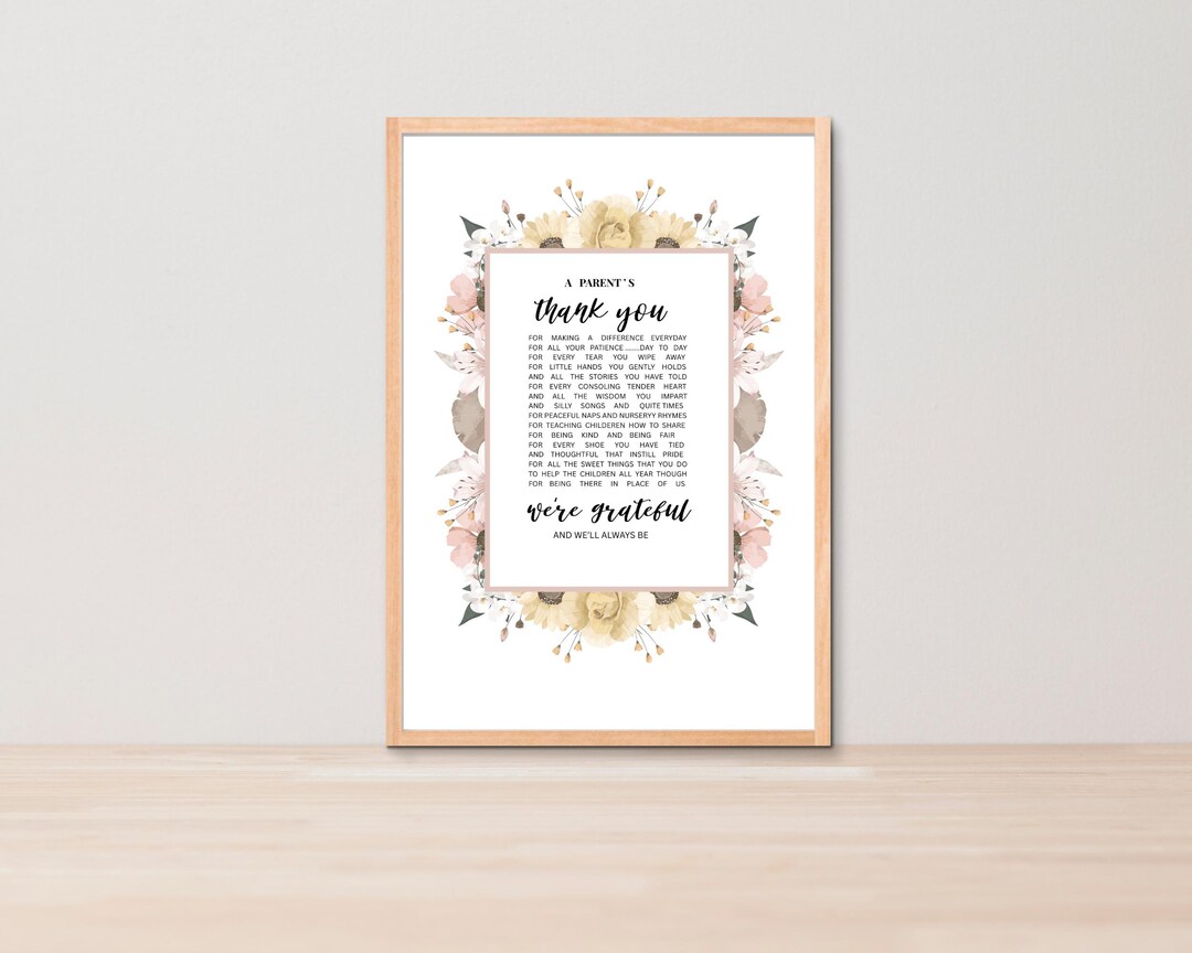Teacher Appreciation Printable: Parents Thank You Letter Wall Art ...