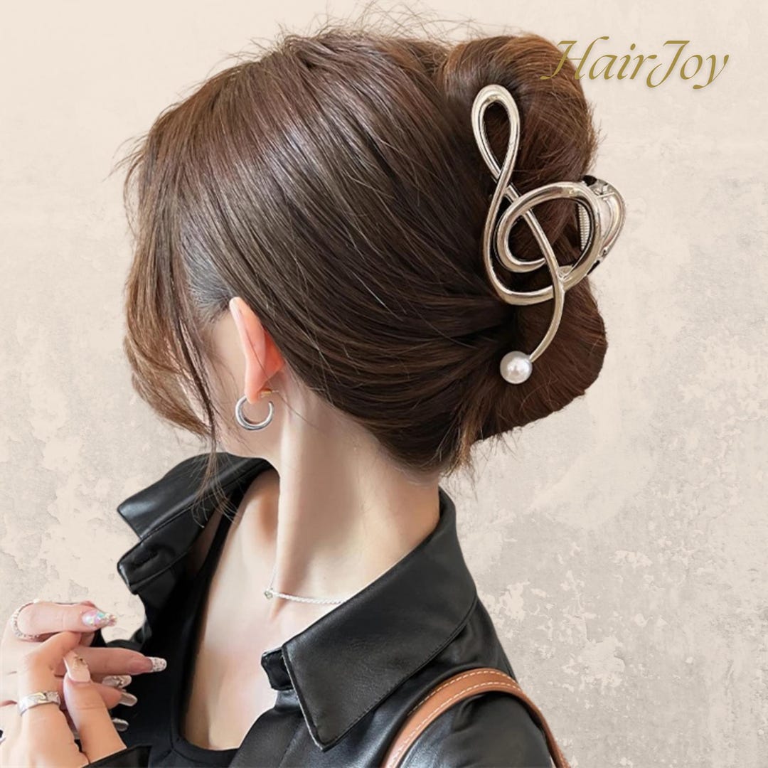 Pearl Music Note Hair Claw – Elegant Metal Shark Clip for Girls and ...