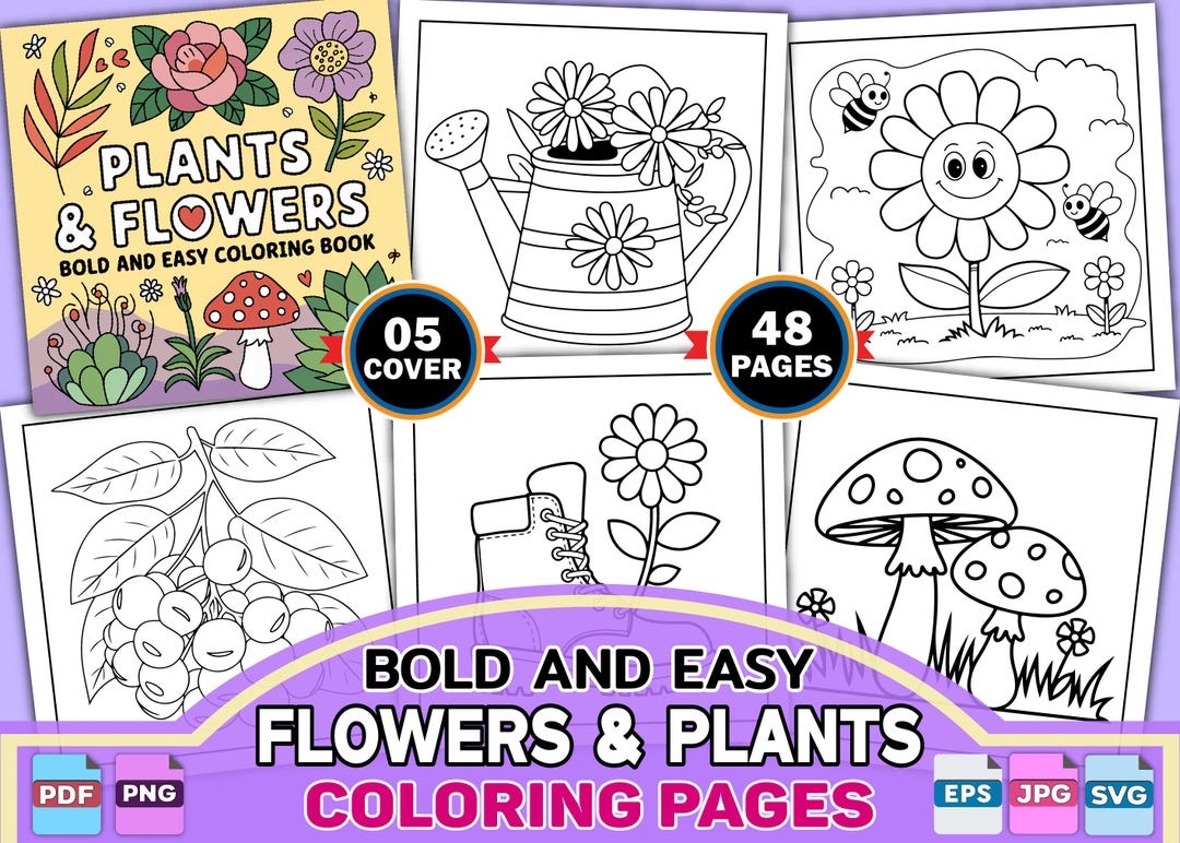 Bold and Easy Flowers & Plants Coloring, Adult Coloring Pages, Stress ...