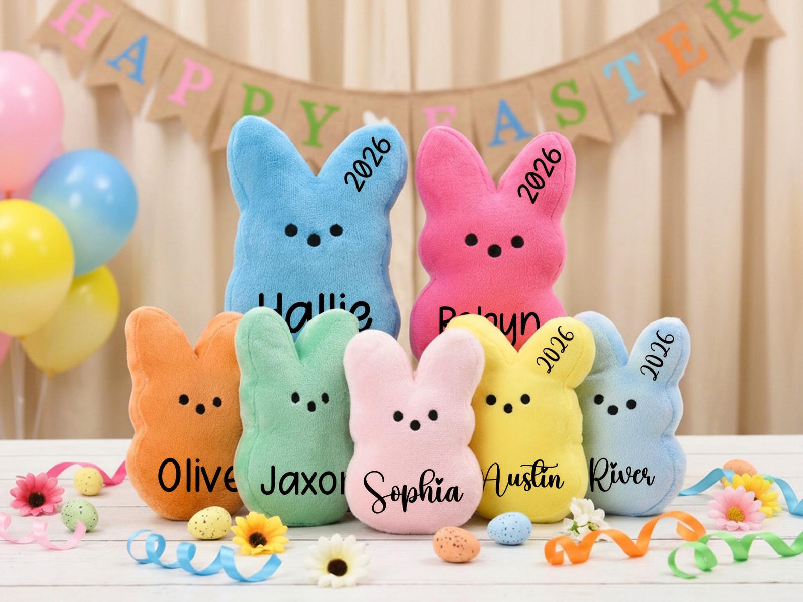 Personalized Peep Bunny Plush, Custom Name Easter Rabbit, Embroidered ...