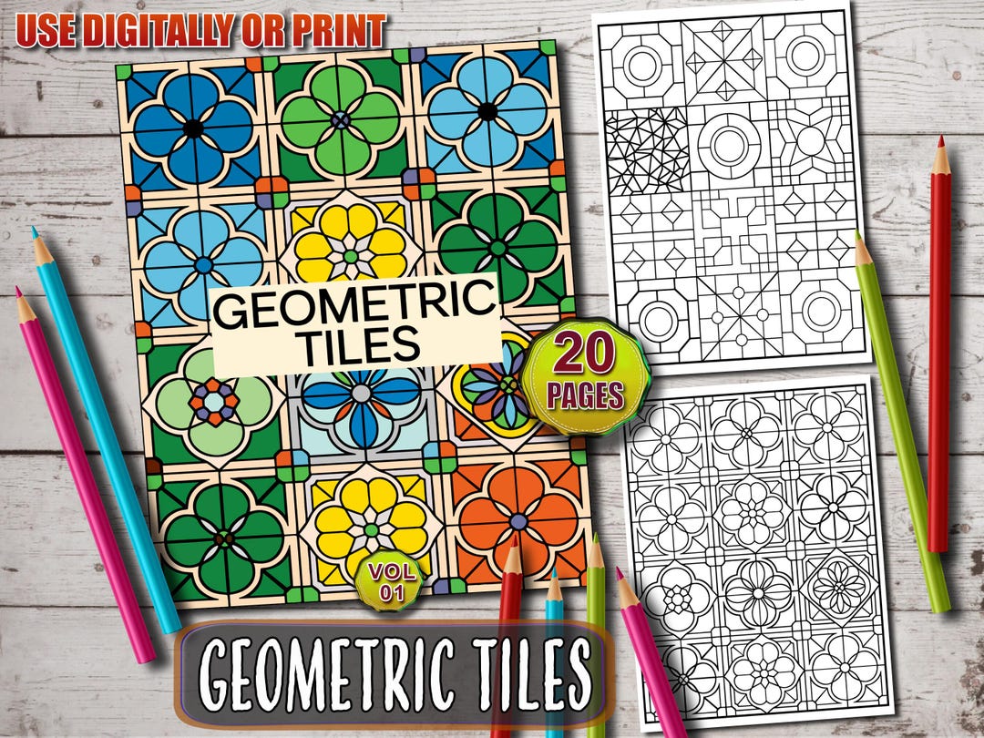 Geometric Tiles Coloring Book, Perfect for Adults & Kids, Enjoy ...