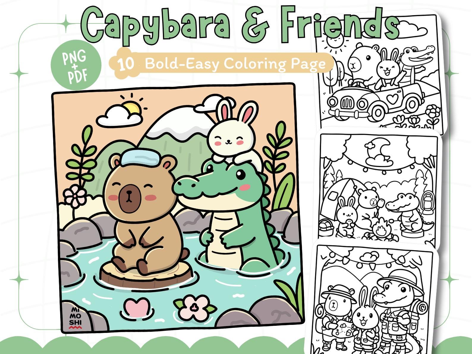 Páginas para colorear de capibara y sus amigos, divertidas y relajantes ...