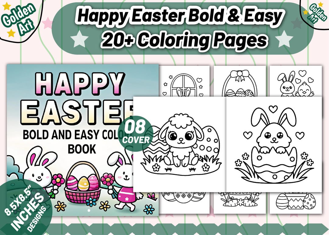 Happy Easter Bold & Easy Coloring Pages, Fun for Kids Adults, Ideal ...
