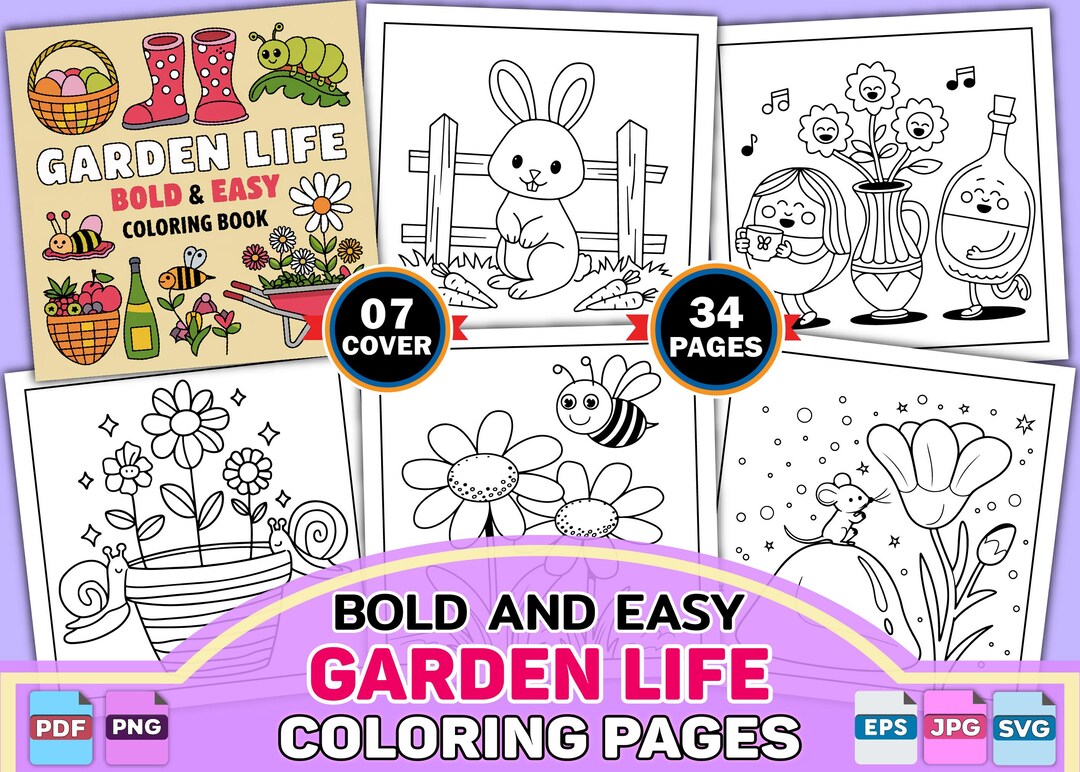 Bold & Easy Little Garden, Adult Coloring Pages, Relaxation Stress ...