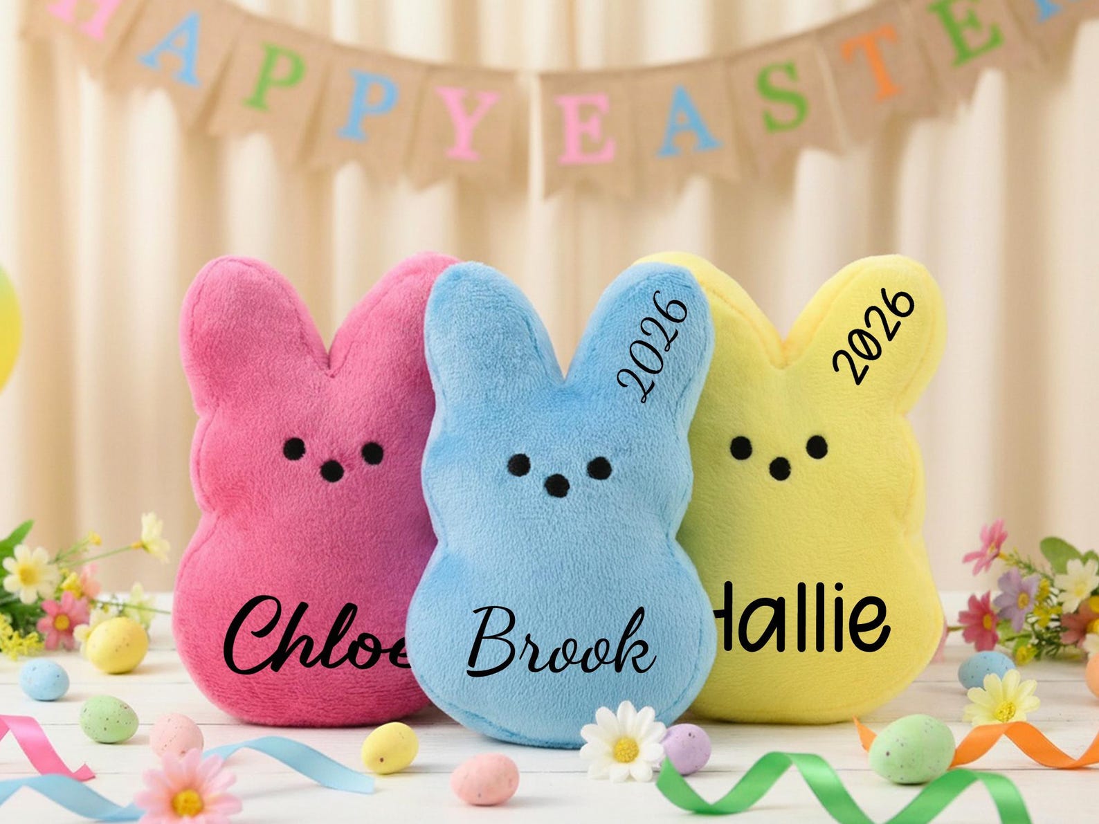 Personalized Peep Bunny Plush, Custom Name Easter Rabbit, Embroidered ...