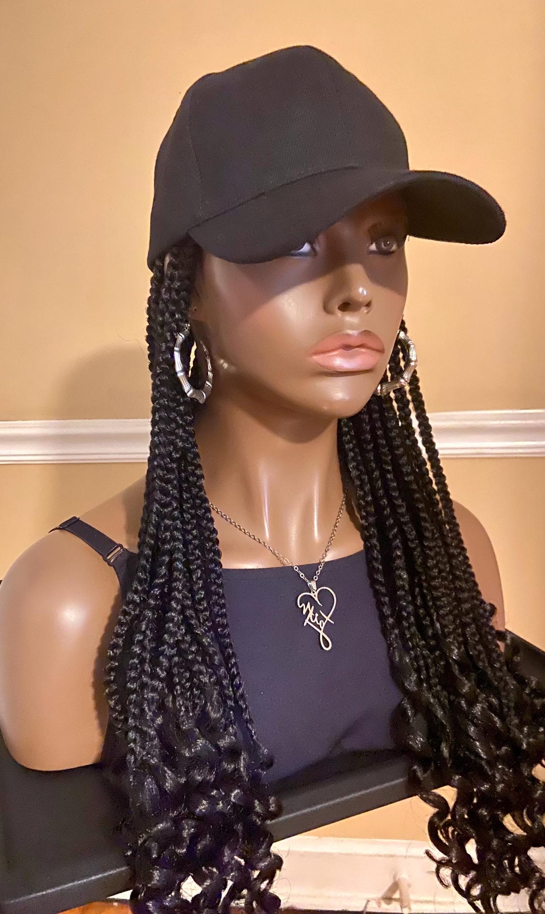 Braided Hair Baseball Cap Wig With Curly End - Etsy