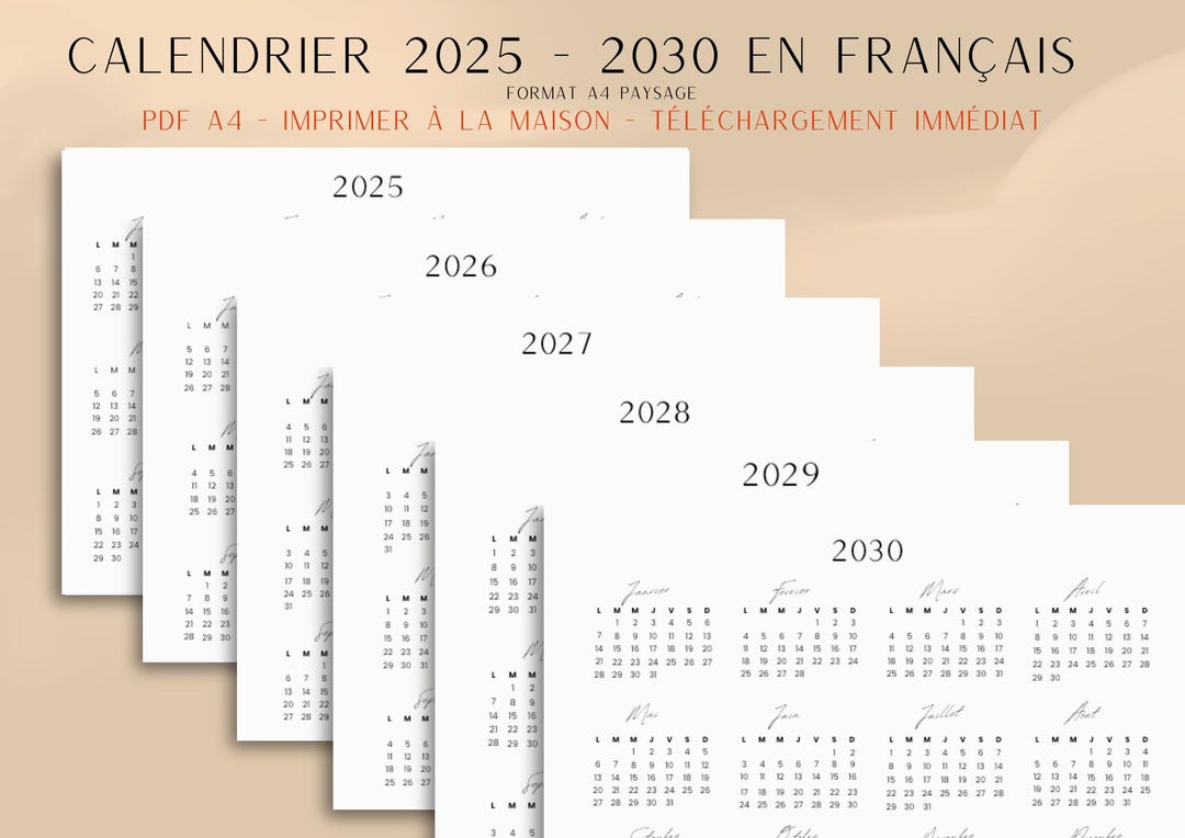 Calendar 2025 - 2030 French A4 Landscape Format - Etsy