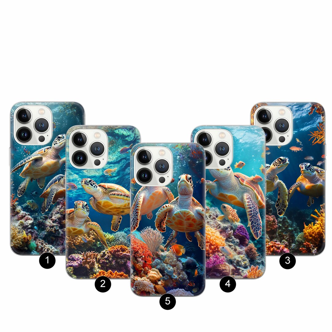 Sea Turtles Phone Case Aquatic Animals Cover for iPhone 16 Pro, 15, 14 ...