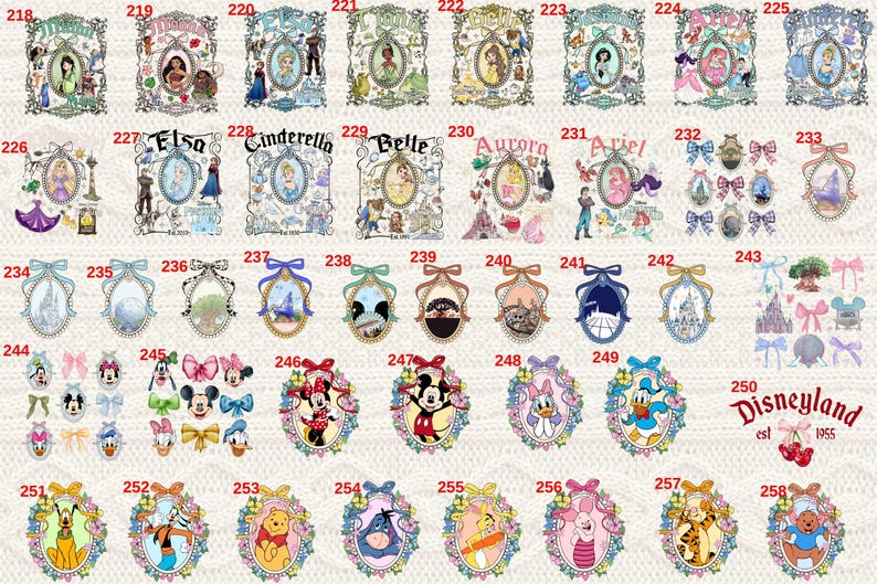 Disney Princesses Alice, Moana, Ariel, Belle, Elsa DTF, Princesses ...