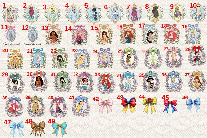 Disney Princesses Alice, Moana, Ariel, Belle, Elsa DTF, Princesses ...