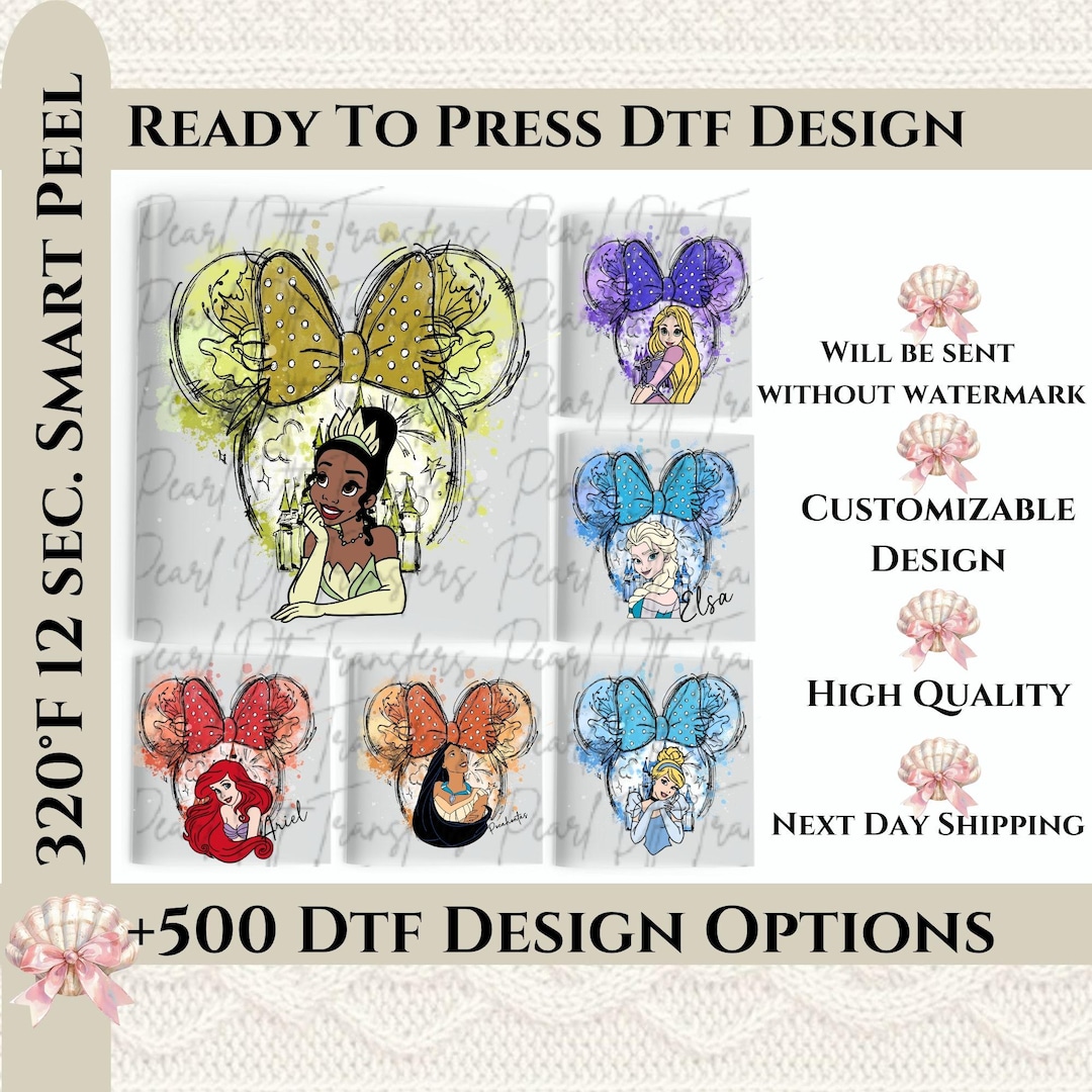 Disney Princess Characters Watercolor DTF, Minnie Head Princess DTF ...