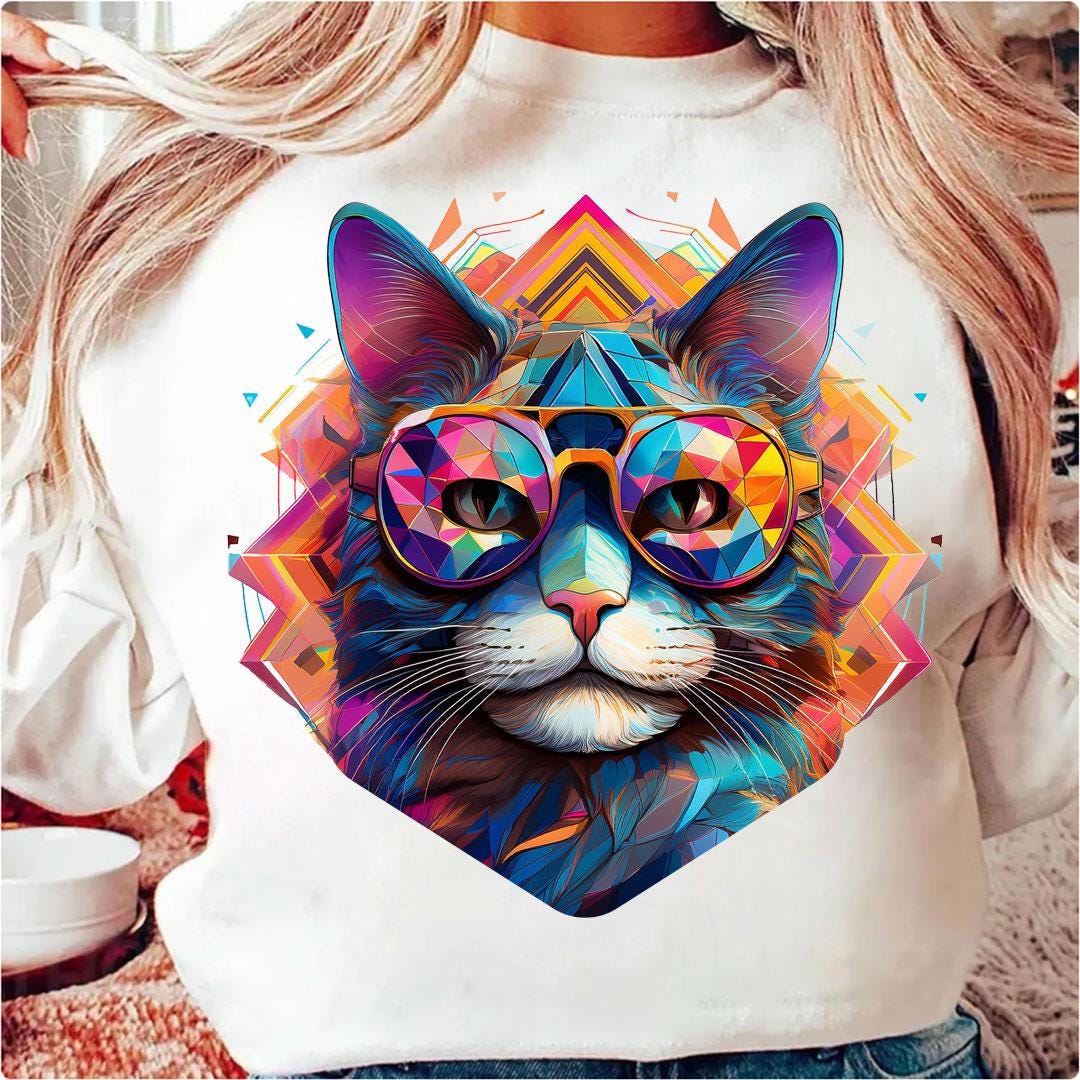 Colorful Geometric Cat Art | Digital Download | Psychedelic Cat Print ...