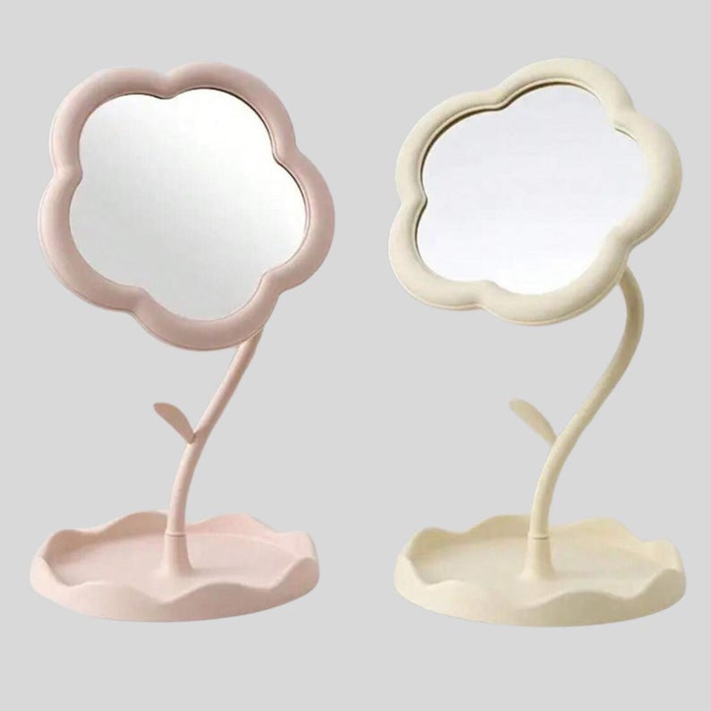 Flower Shaped Vanity Mirror for Desk, Cute Pink or Beige Tabletop ...