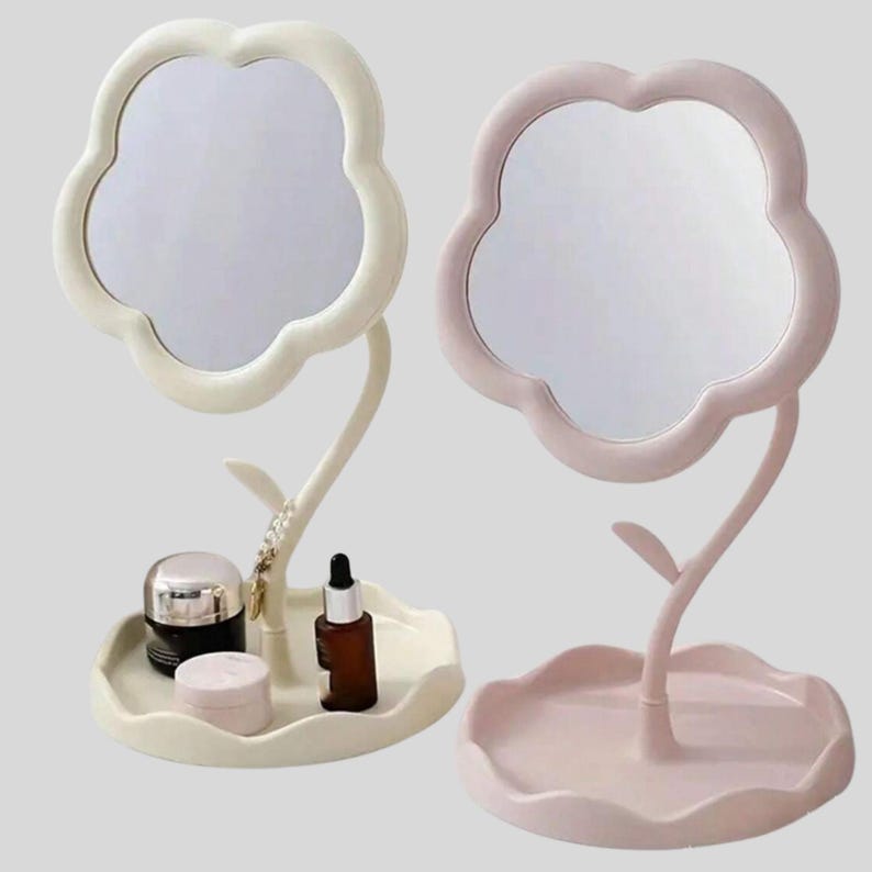 Flower Shaped Vanity Mirror for Desk, Cute Pink or Beige Tabletop ...