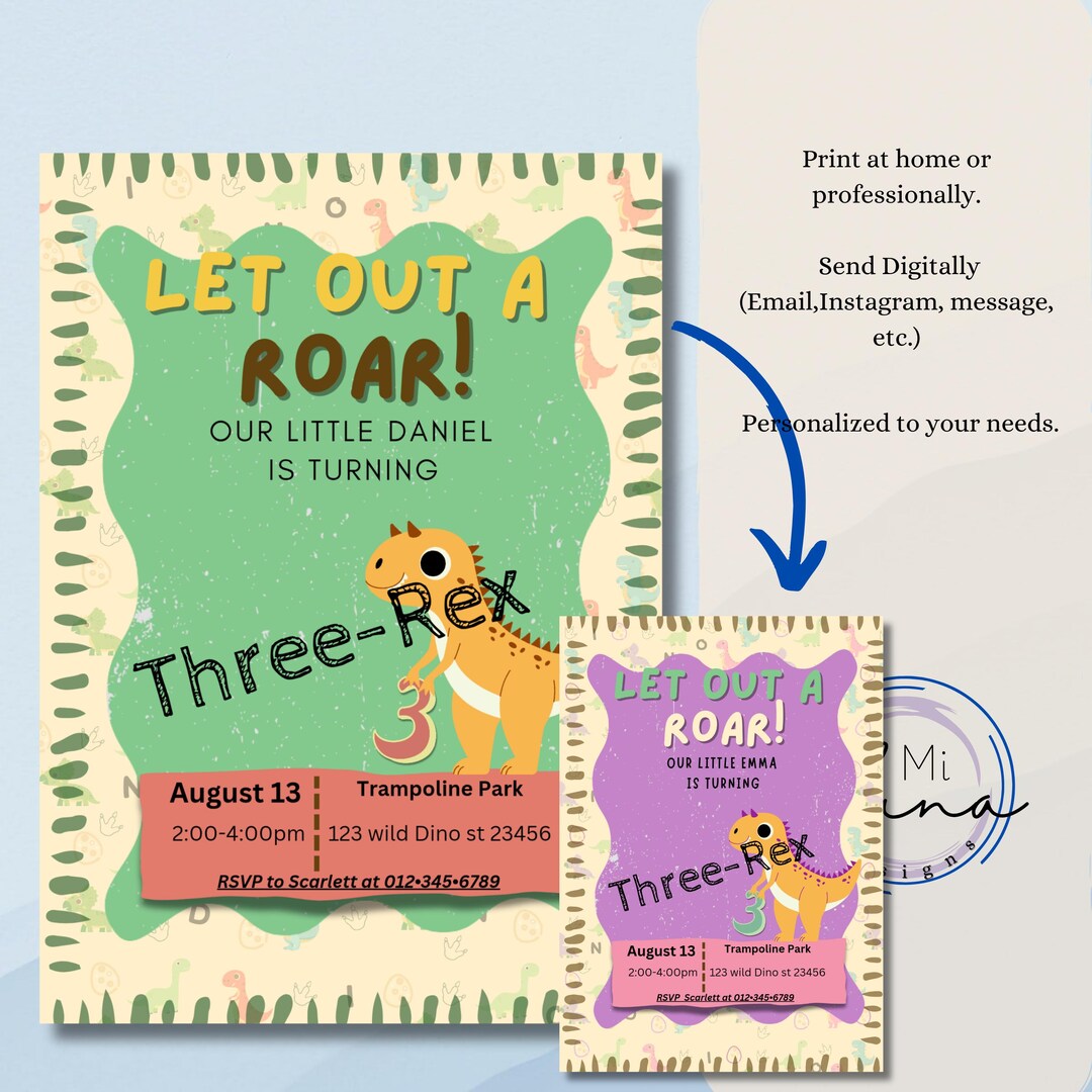 Editable Dinosaur Birthday Invitation, Dino Digital Invitation. - Etsy