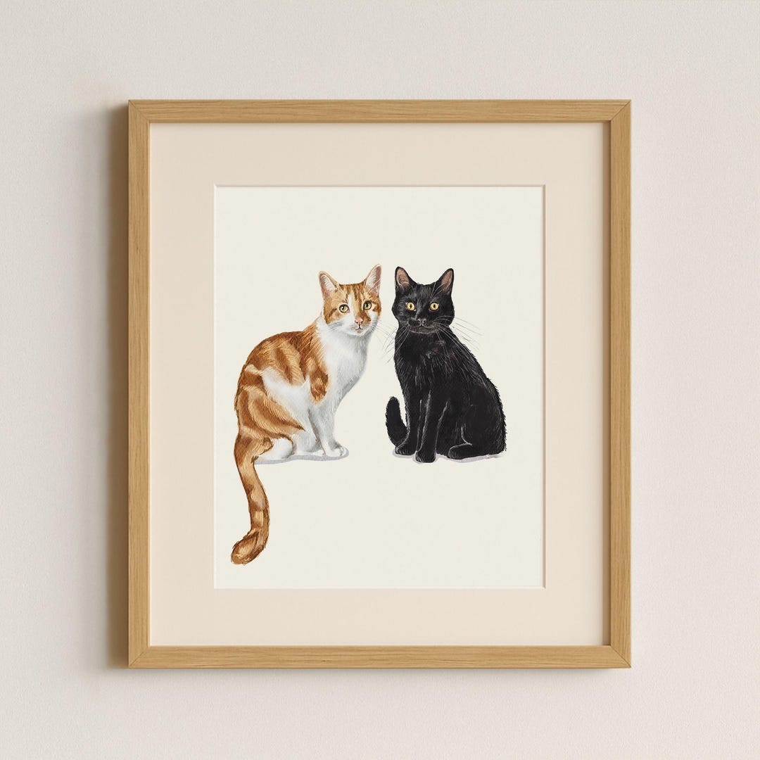 Personalized Dual Cat Portrait, Watercolor Painting, Custom Multiple ...