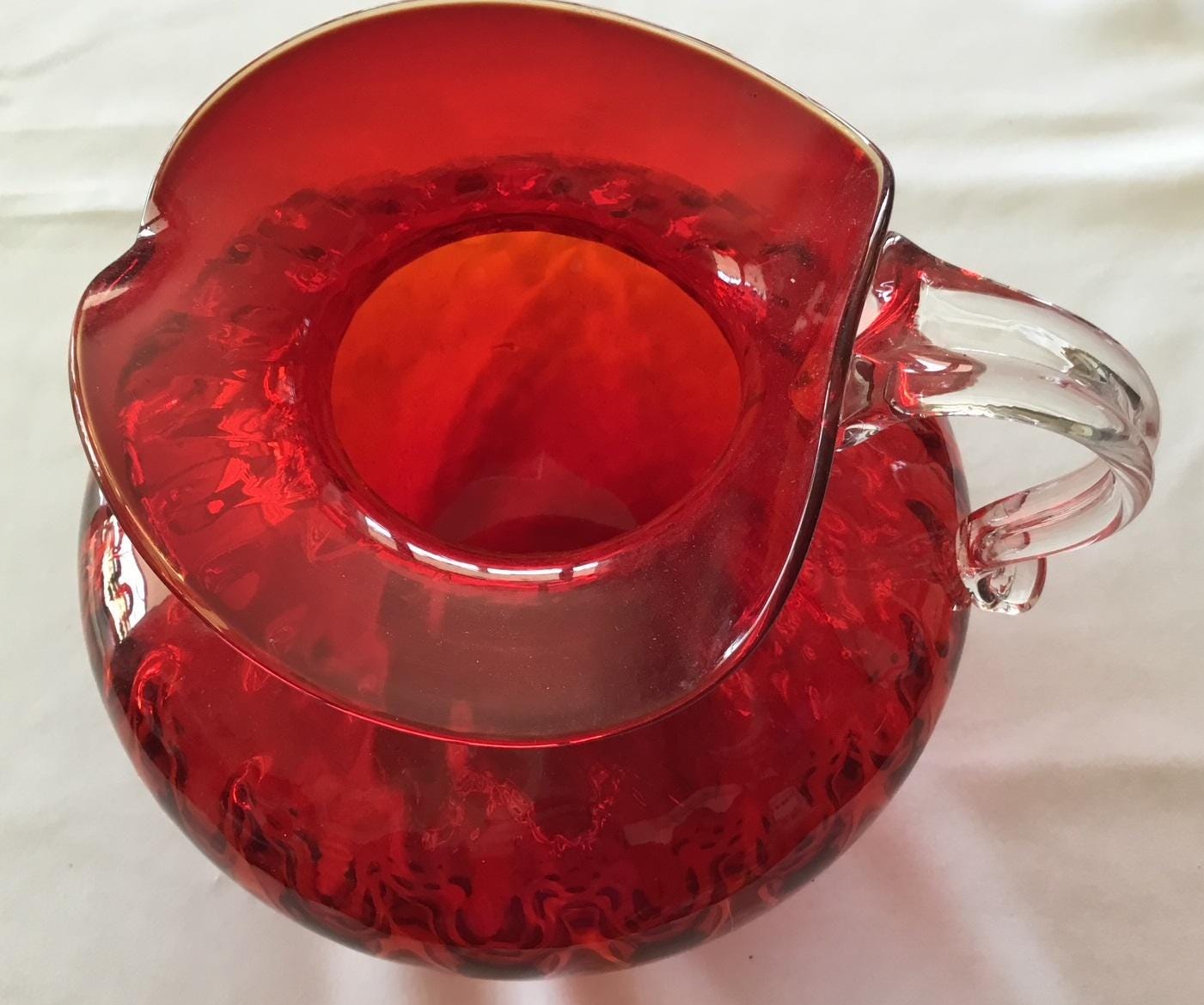 Gorgeous Hand Blown Red Glass Pouring Pitcher W/clear Glass Handle - Etsy