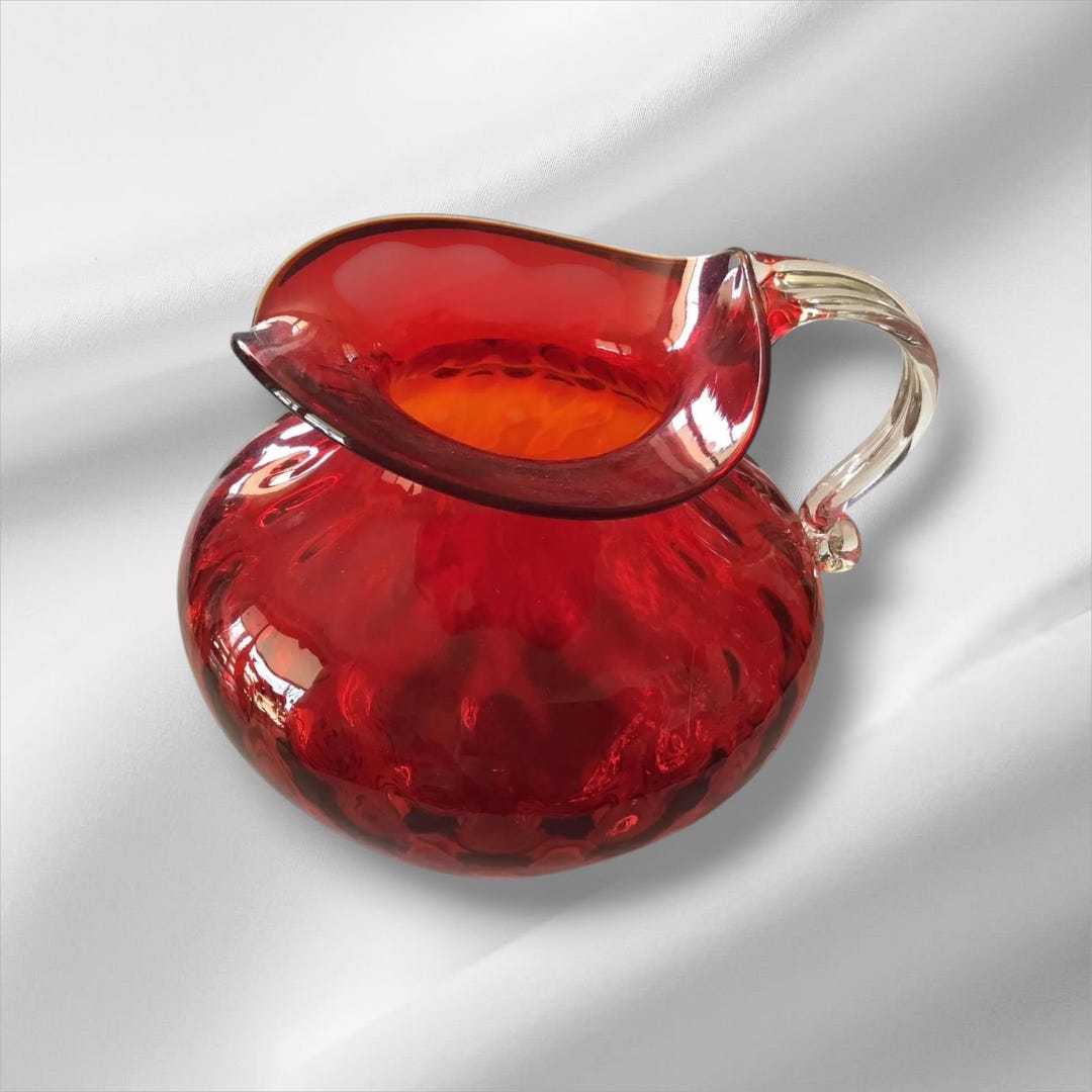 Gorgeous Hand Blown Red Glass Pouring Pitcher W/clear Glass Handle - Etsy