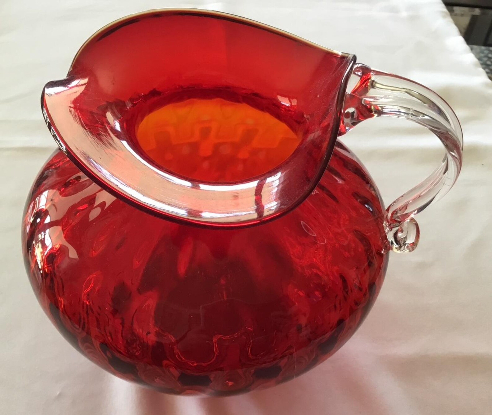 Gorgeous Hand Blown Red Glass Pouring Pitcher W/clear Glass Handle - Etsy