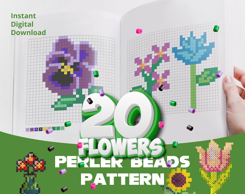 Flower Perler Bead Pattern Collection: 20 Designs (PDF) - Etsy Denmark