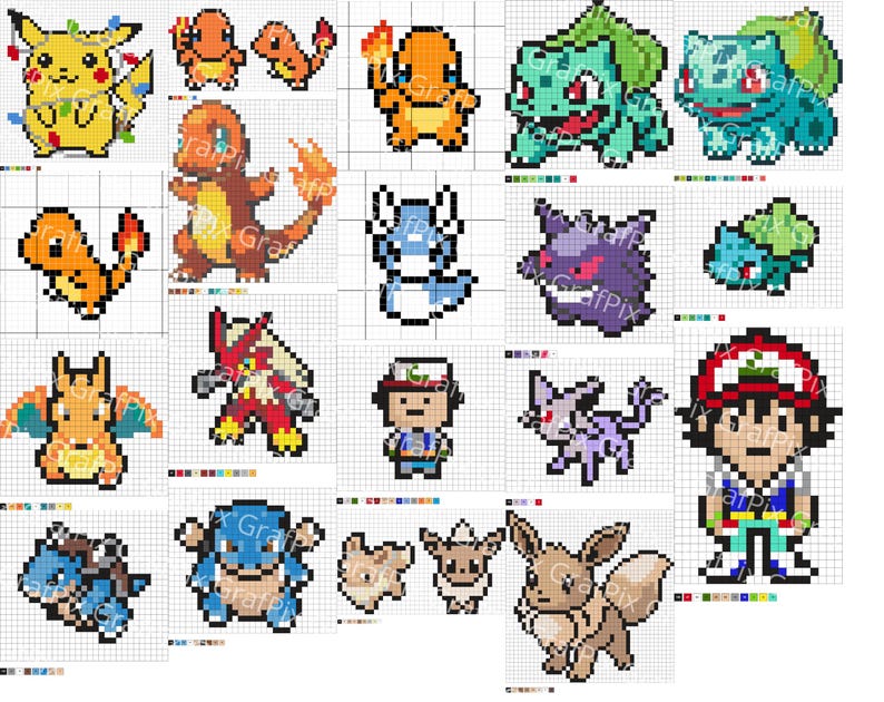 Pokemon Pikachu Perler Bead Pattern Collection, Sample Perler Beads for ...