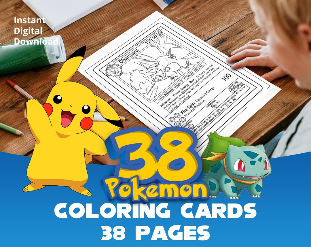 38 Pokemon Cards for Coloring, A4 Format Coloring Book for Kids, Kid ...