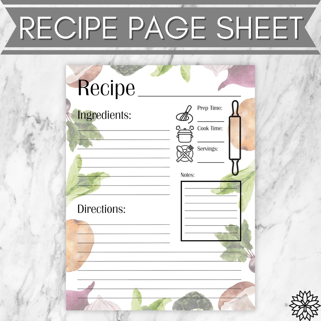 Printable Recipe Page US Letter & A4 Blank Recipe Page, Recipe, Binder ...