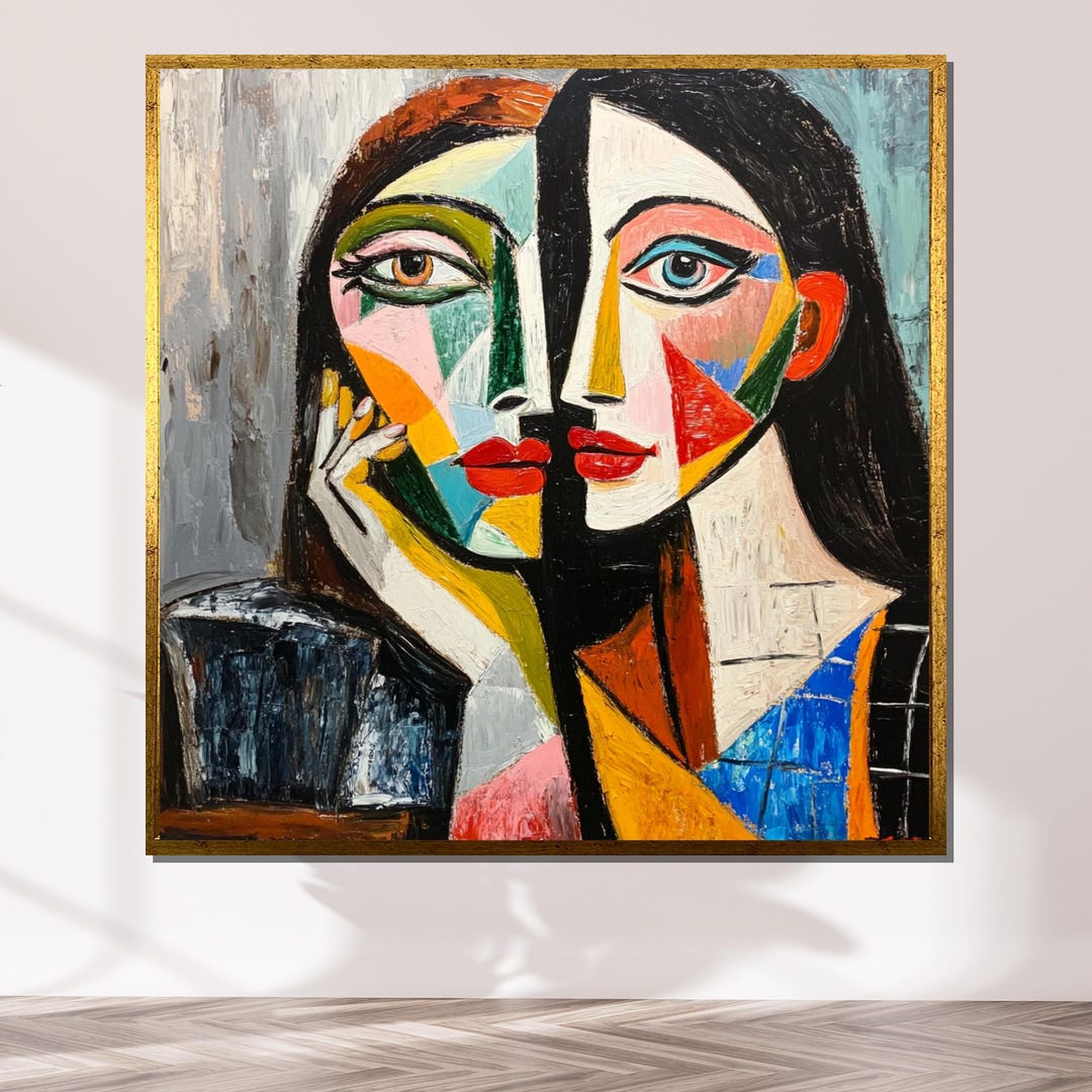 Abstract Cubist Reflection, Picasso-inspired Woman Portrait, Colorful ...