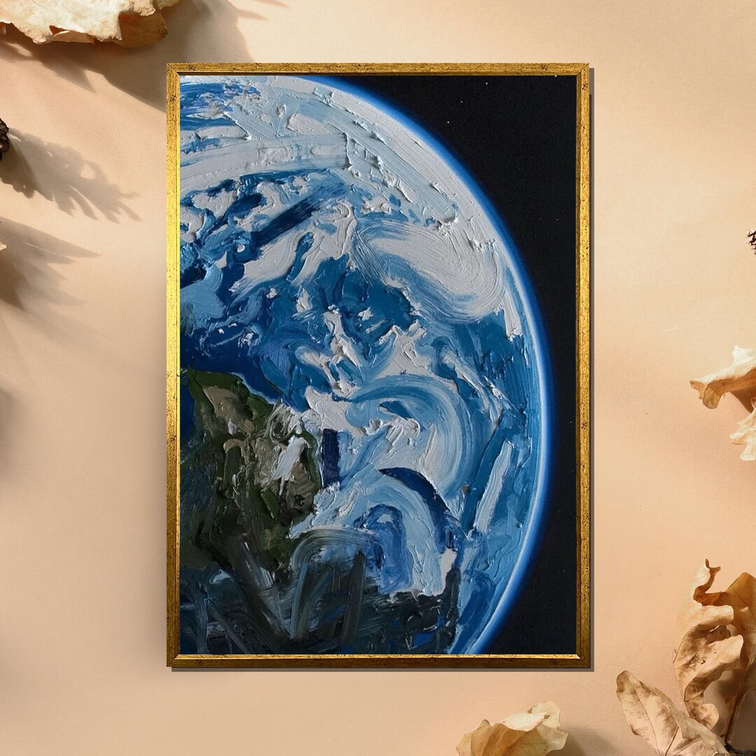 Earth Textured Painting, Planet Earth Wall Art, Blue Earth Canvas ...