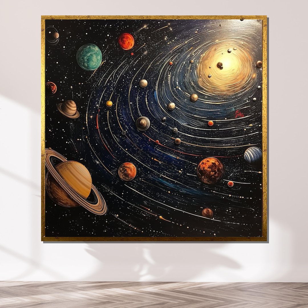 Solar System Painting, Galaxy Space Art, Planetary Canvas Print, Cosmic ...