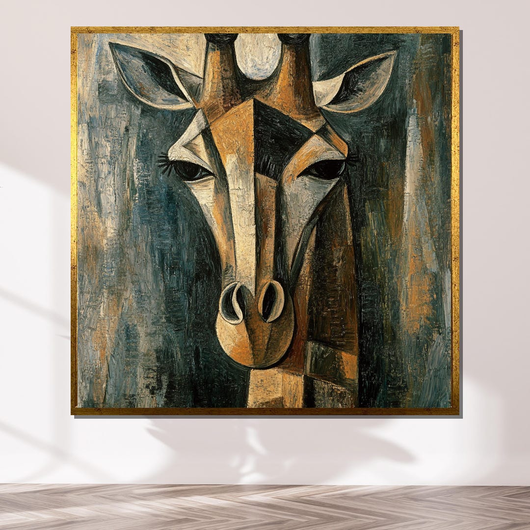 Cubist Giraffe Portrait, Abstract Animal Canvas, Picasso-inspired ...