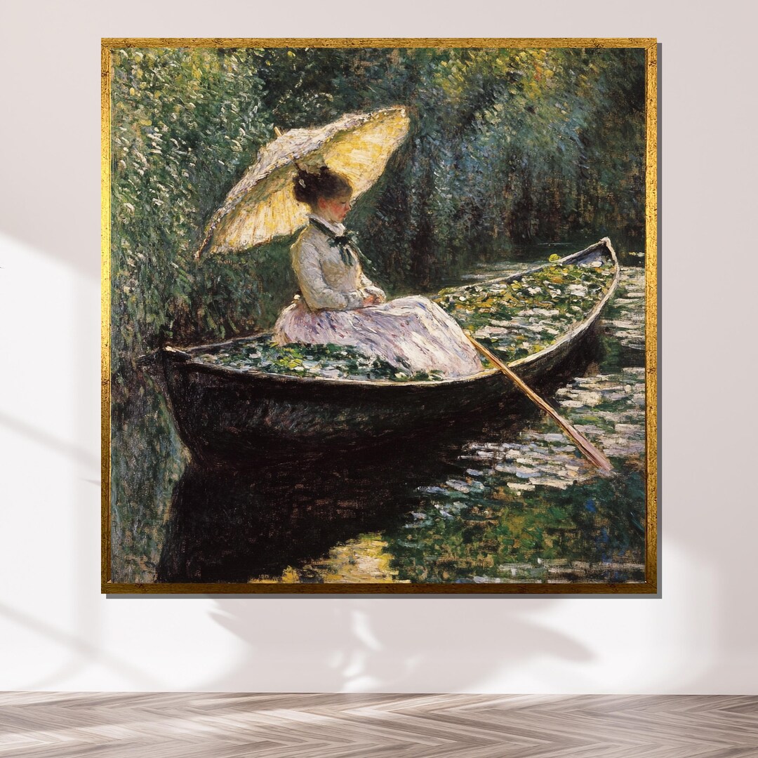 Monet Lady in a Boat Canvas, Impressionist River Scene Print, Claude ...
