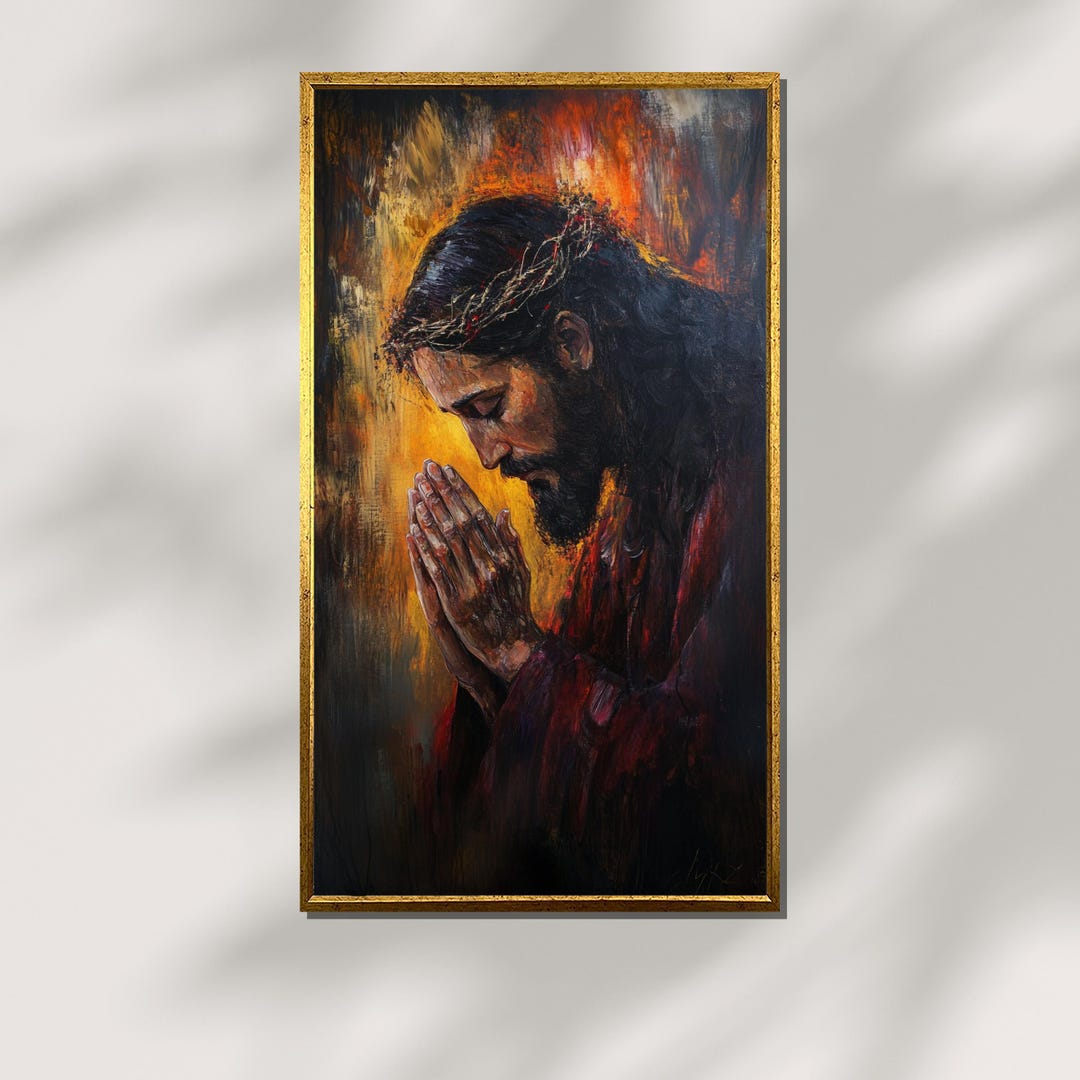 Praying Jesus Painting, Passion of Christ Art, Religious Wall Decor ...