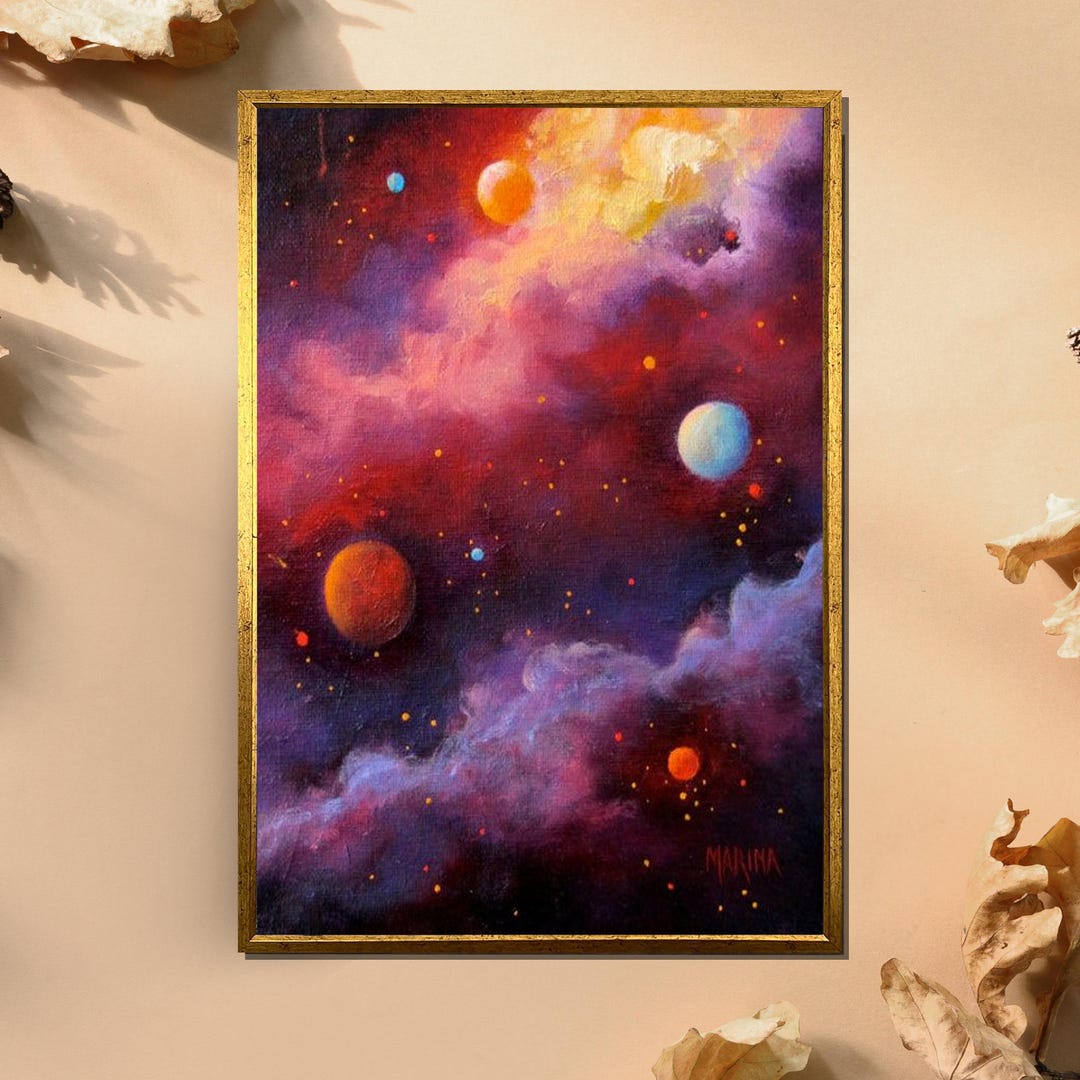 Galaxy Nebula Painting, Space Wall Art, Planetary Canvas, Cosmic ...