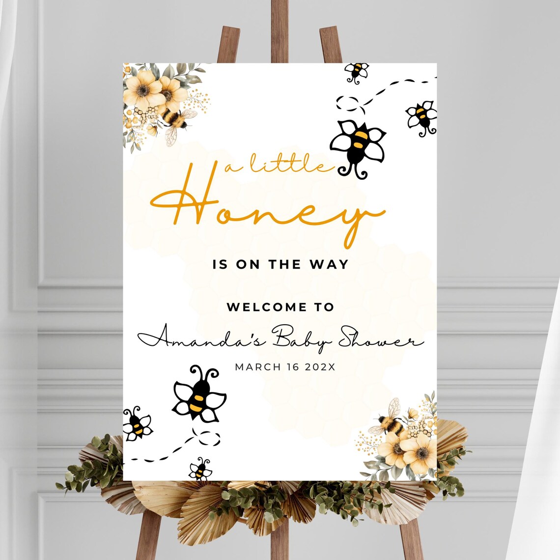 Editable A Little Honey is on the Way Baby Shower Welcome Sign, Neutral ...