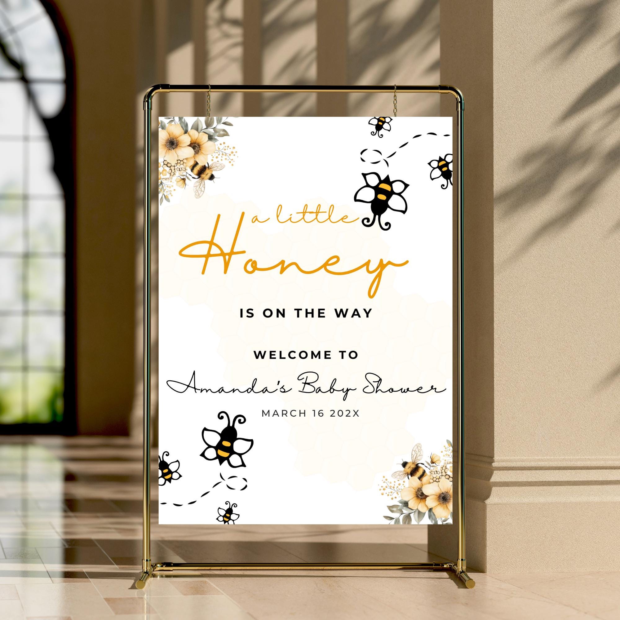 Editable A Little Honey is on the Way Baby Shower Welcome Sign, Neutral ...