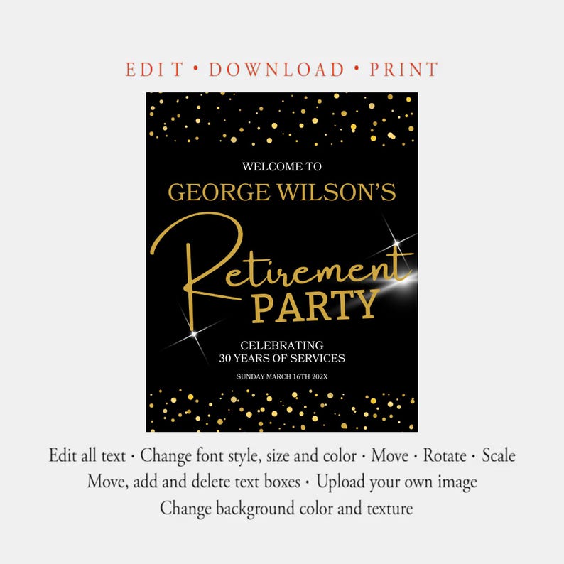 Retirement Party Welcome Sign Party Decorations Elegant Black and Gold ...