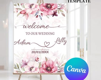 Blush Pink Wedding Welcome Sign | Soft Pink Editable Welcome Poster ...