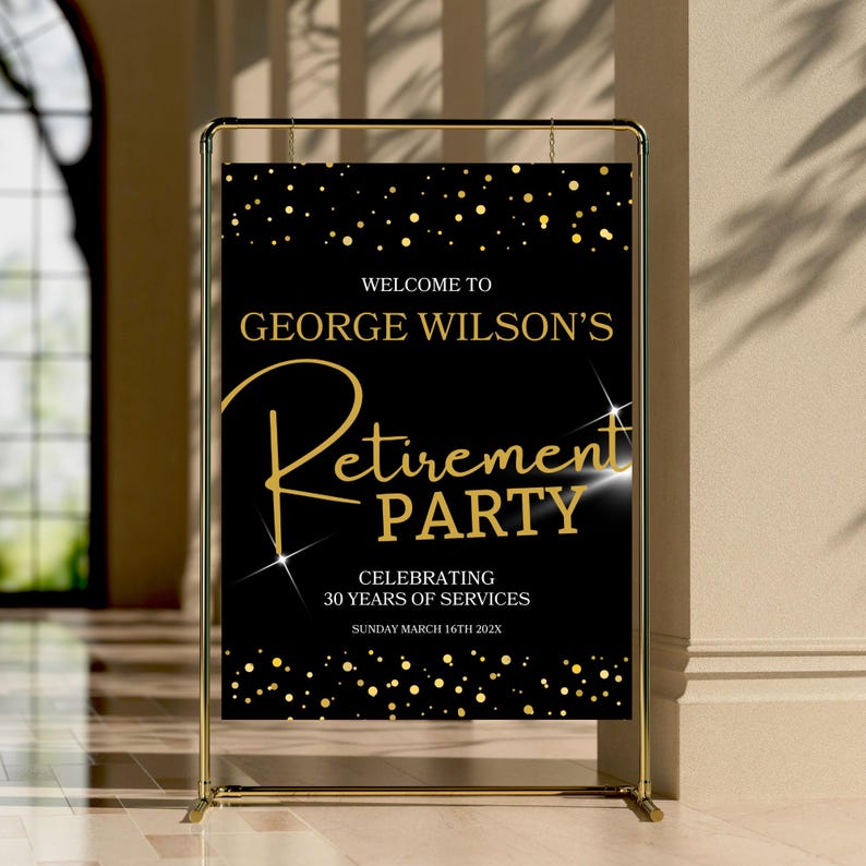 Retirement Party Welcome Sign Party Decorations Elegant Black and Gold ...