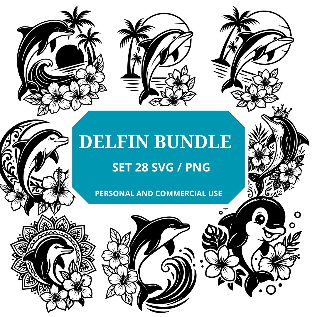 Delfin SVG Plotter Bundle Laser Cut Files Ocean Scene Dolphin PNG ...